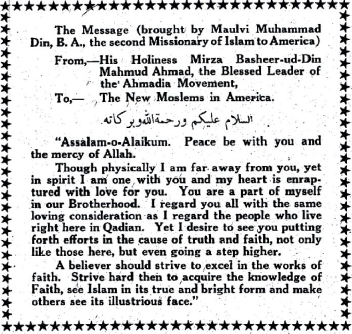 100 Years Ago... - Second Ahmadi missionary to America with a message ...